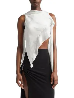 GRACE LING Asymmetric Silk Chiffon Scarf Top - Ash
