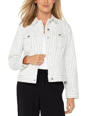 LIVERPOOL Classic Jean Jacket - White/ Black Pinstripe