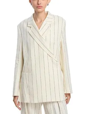 BOSS Janka Linen-blend Relaxed Fit Suit Jacket - Navy Pinstripe