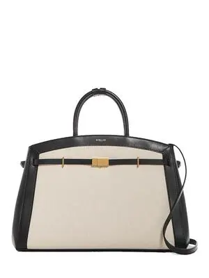 DEMELLIER The Hudson Canvas & Leather Top Handle Bag - Black/white