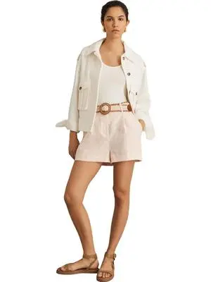REISS Beau Linen Belted Shorts - Pink