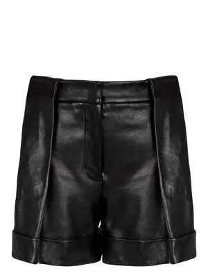 Balmain Lambskin Pleated Shorts - Black