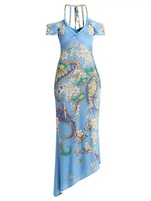Etro Lucky Charm Jersey Halter Midi Dress - Print On Blue Base 3