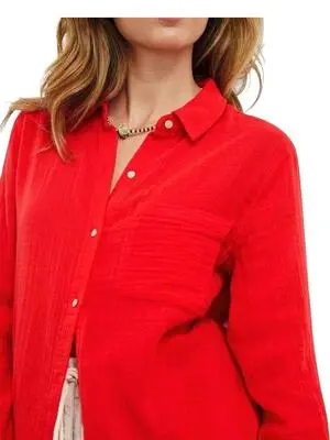 Rails Ellis Gauze Button-front Shirt - Cherry