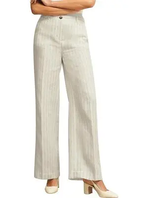 HOBBS LONDON Groombridge Wide Leg Linen Trousers - Ivory Navy