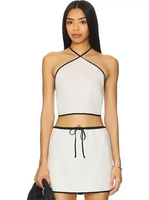 Onia Air Linen Cropped Halter Top - Egret & Black