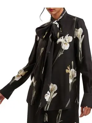 Ted Baker London Zakiier Printed Scarf Detail Long Sleeved Blouse - Black