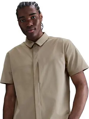Nike 24.7 Perfectstretch Dri-fit Short-sleeve Button-down Top - Brown