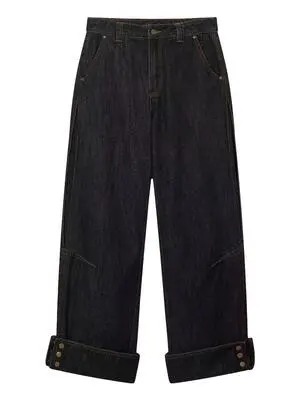 TOUT A COUP Turn-up Hem Wide Leg Jeans - Black