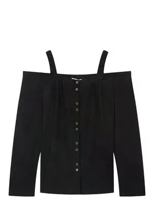 B+AB Off-the-shoulder Button-up Top - Black