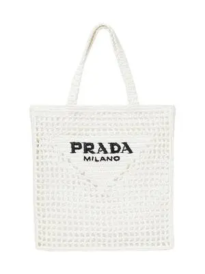 Prada Logo Raffia Tote Bag - White