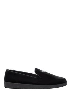 Prada Logo Velvet Loafers - Black