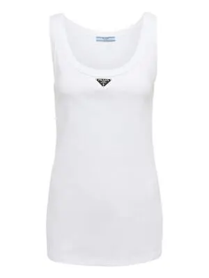 Prada Logo Cotton Tank Top - White