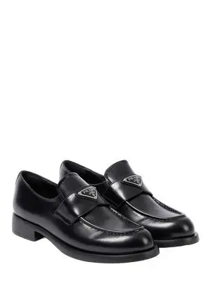 Prada Logo Leather Loafers - Black