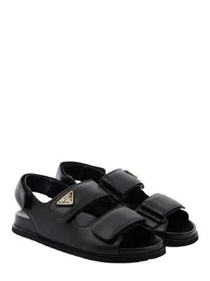 Prada Logo Leather Sandals - Black
