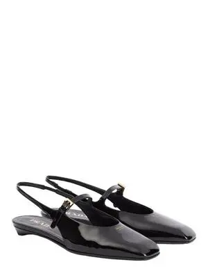 Prada Patent Leather Slingback Flats - Black