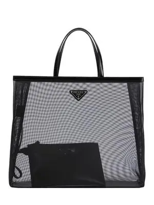 Prada Large Leather-trimmed Mesh Tote - Black