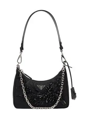 Prada Re-edition Embellished Shoulder Bag - Black