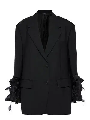 Prada Feather-trimmed Wool Blazer - Black