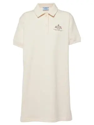 Prada Logo Cotton Fleece Polo Dress - White