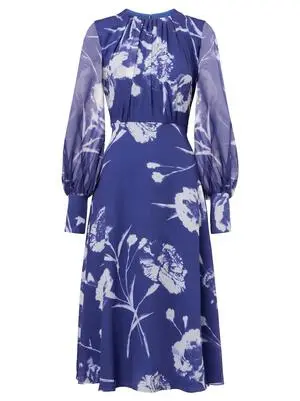 Erdem Floral Print Silk Voile Midi Dress - Blue