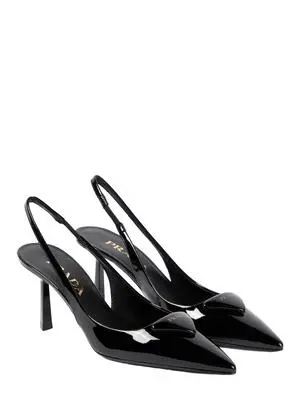Prada Logo Patent Leather Slingback Pumps - Black