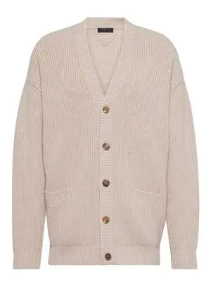 Prada Oversized Ribbed-knit Cashmere Cardigan - Beige