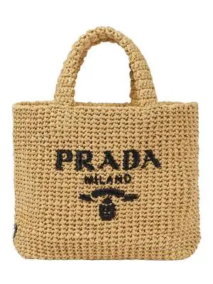 Prada Logo Raffia Shopper - Beige