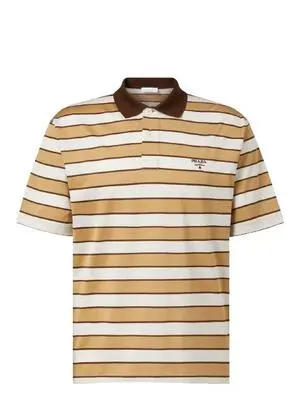 Prada Striped Cotton Polo Shirt - Neutrals