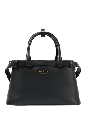 Prada Buckle Small Leather Tote - Black