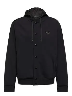 Prada Hooded Logo Bomber Jacket - Black