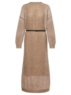Brunello Cucinelli Belted Knitted Midi Dress - Brown