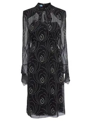 Prada Printed Georgette Midi Dress - Black
