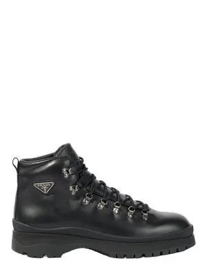 Prada Brixxen Leather Lace-up Boots - Black