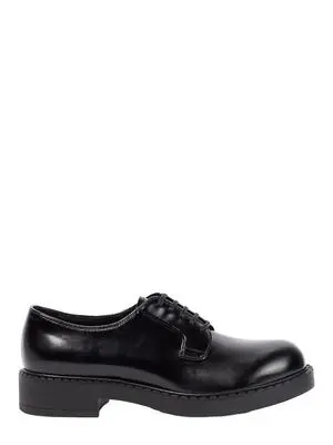 Prada Brushed Leather Derby Shoes - Black