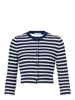 Prada Striped Cotton-blend Bouclé Cardigan - Blue