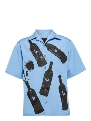 Prada Printed Cotton Bowling Shirt - Blue
