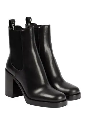 Prada Leather Ankle Boots - Black