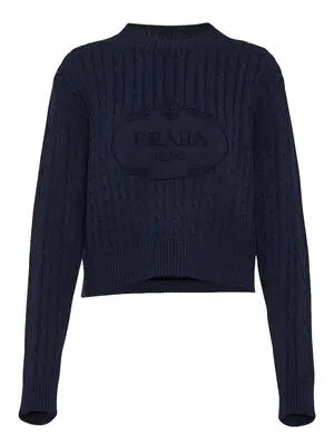 Prada Logo Cable-knit Sweater - Blue