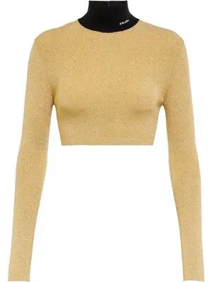 Prada Lamé Turtleneck Cropped Sweater - Gold