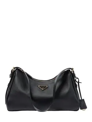 Prada Aimée Medium Leather Shoulder Bag - Black