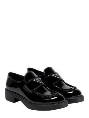 Prada Logo Patent Leather Loafers - Black
