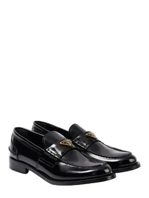 PRADA Prada Logo Brushed Leather Loafers