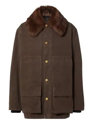 Prada Shearling-trimmed Cotton Canvas Jacket - Brown