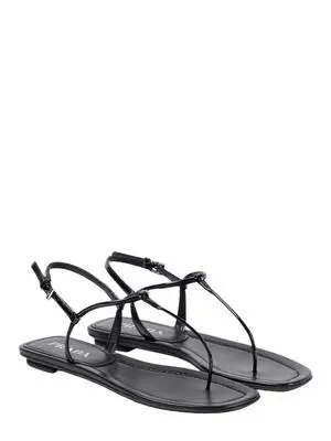 Prada Patent Leather Thong Sandals - Black