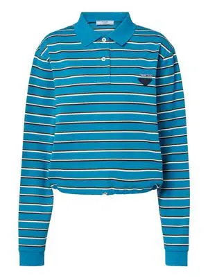 Prada Logo Striped Cotton Polo Shirt - Blue