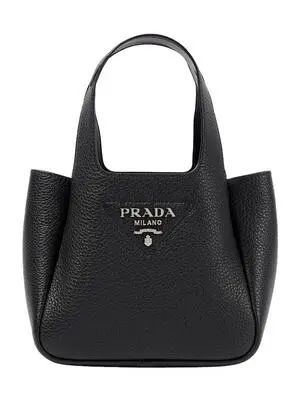 Prada Flou Small Leather Tote Bag - Black