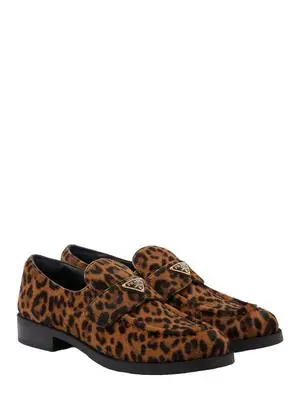 Prada Leopard-print Calf Hair Loafers - Brown