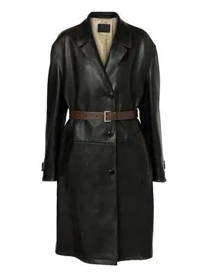 Prada Leather Wrap Coat - Black
