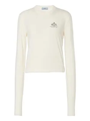 Prada Logo Cotton Jersey Top - White